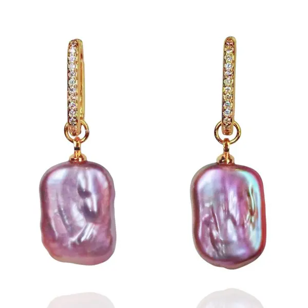 NINEMOO Rectangular Baroque Pearl Earrings - Pink