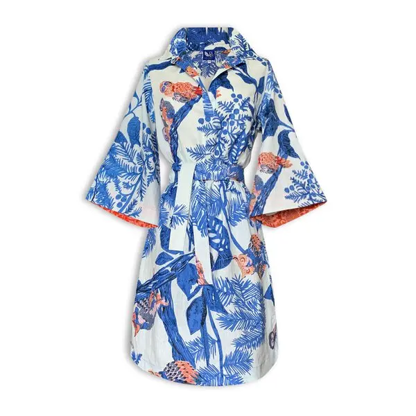 PICK HAPPY Kimono Owl Print Midi Dress - Blue