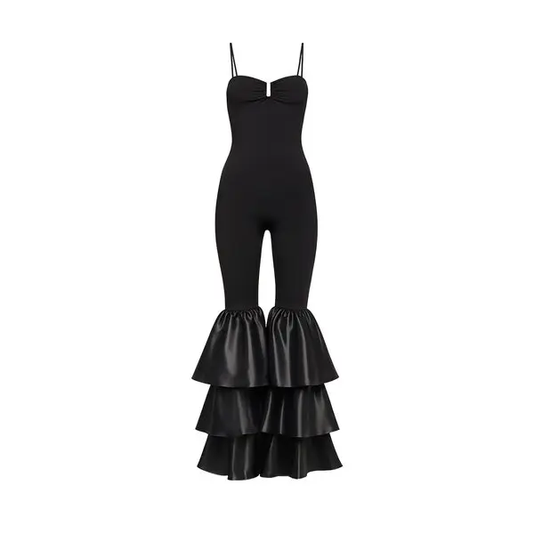 NISSA Ruffle Trim Jumpsuit - Black