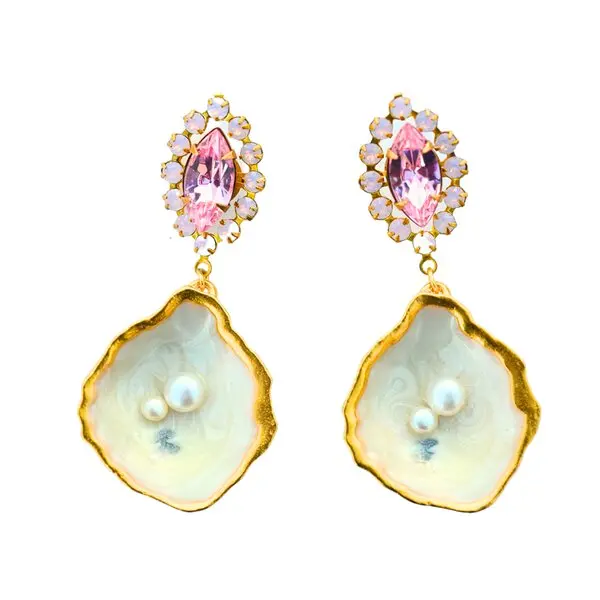 THE PINK REEF Pearl Oyster Earrings - White/yellow