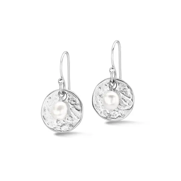 DOWER & HALL Sterling Hammered Disc And Pearl Drop Earrings - Silver
