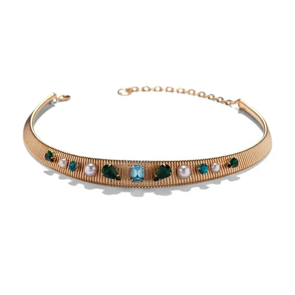 THE PINK REEF Statement Collar Necklace - Gold/green/blue