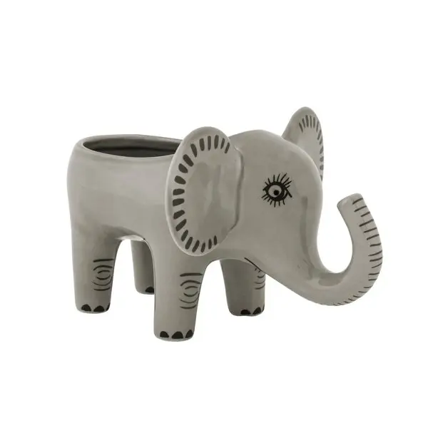 Hannah Turner Handmade Ceramic Elephant Planter - Grey