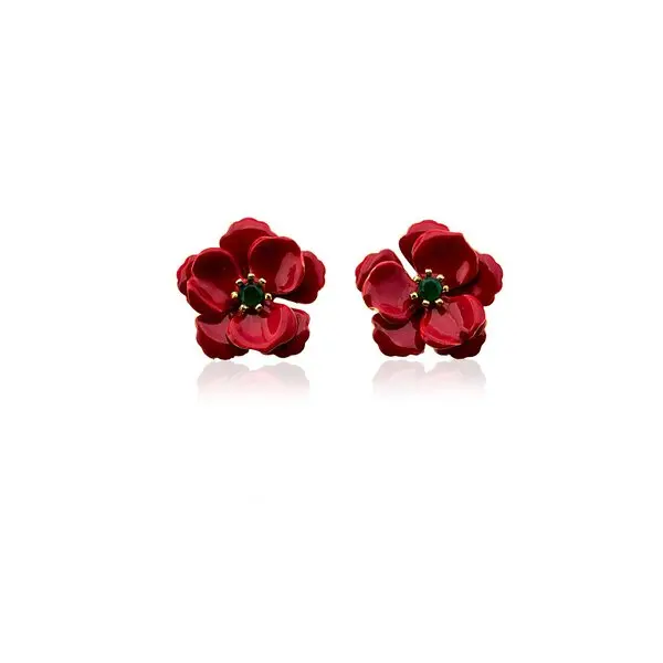 MILOU JEWELRY Viola Flower Stud Earrings - Red