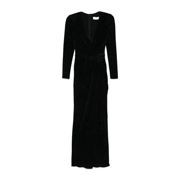 NISSA Glitter-detail Velvet Maxi Dress