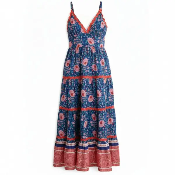 LA MANDARINE Floral Print Cotton Maxi Dress - Red