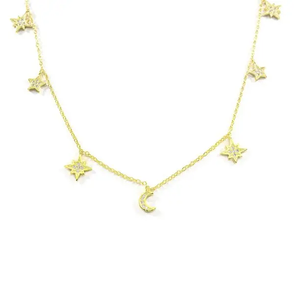 SEVEN SAINTS Heavenly Realms Moon & Stars Drop Choker Necklace - Gold