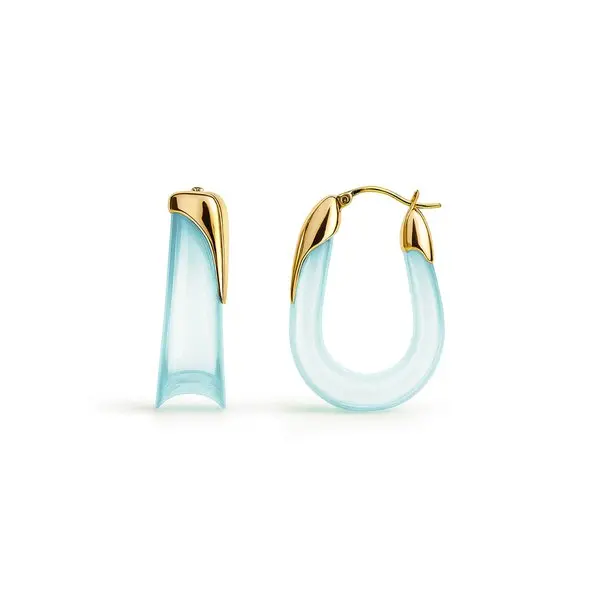 GOLD & HONEY Sculpted U Lucite Hoop Earrings With Blue Diamond Accent - Gold/blue