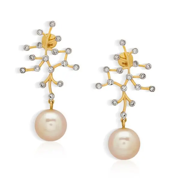 DHWANI BANSAL Vira Earrings With South Sea Pearls And Diamonds - Gold/white