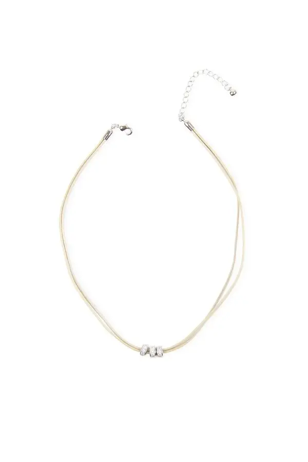Saachi Crystal Detail Leather Choker - Silver