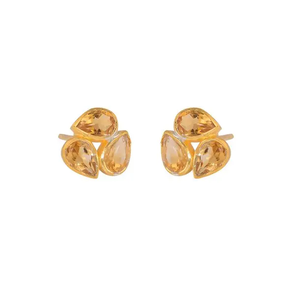 OPIUM JEWELS Lotus Citrine Stud Earrings - Gold/yellow