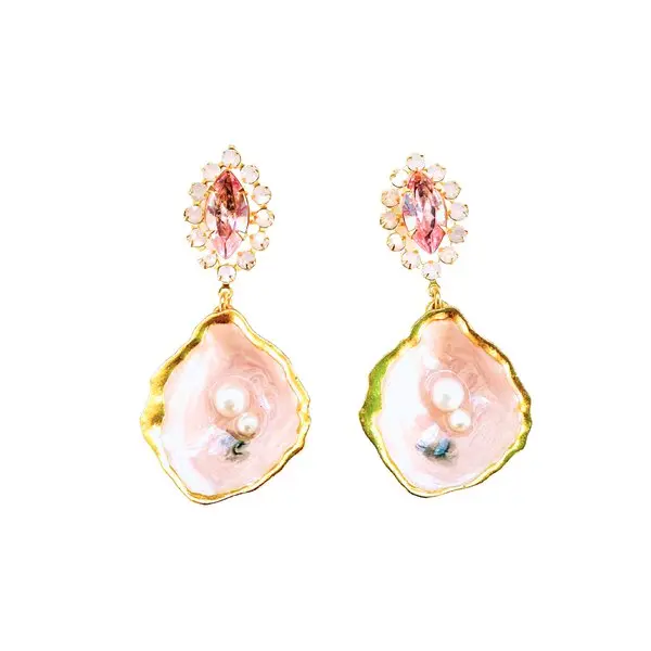 THE PINK REEF Pearl Oyster Dangle Earrings - Orange