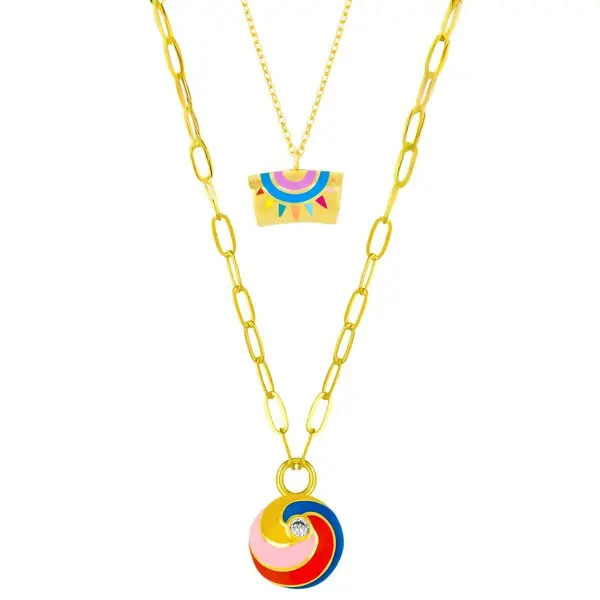 SPERO LONDON Enamel Pendant Sterling Silver Layered Necklace - Gold