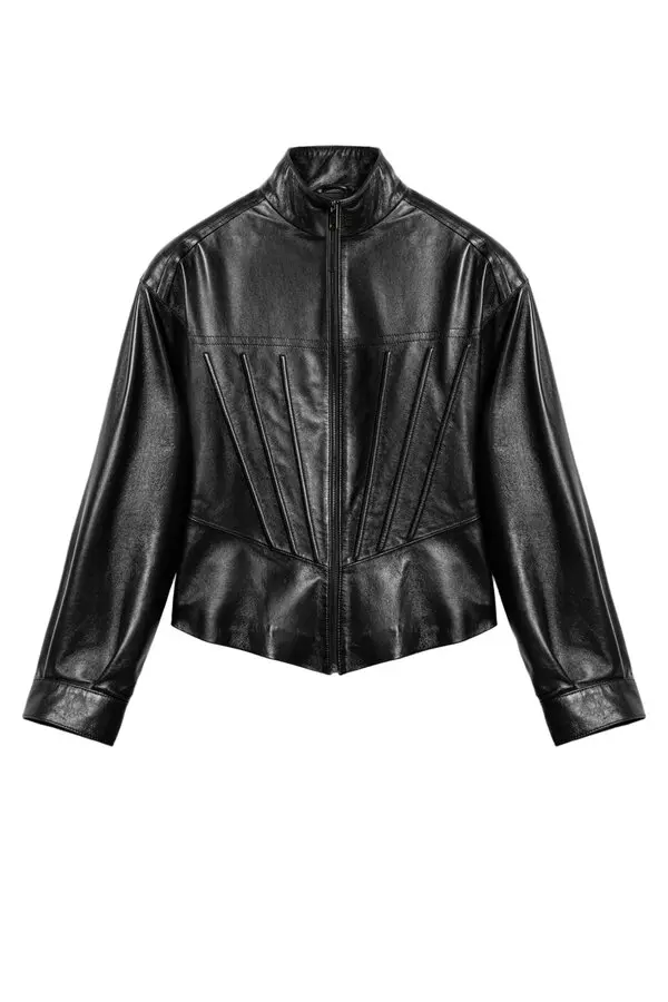 NOCTURNE Fitted Leather Zip-front Jacket