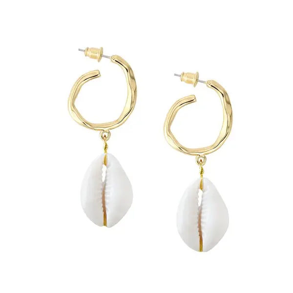 ADRIANA PAPPAS DESIGNS Hammered Hoop Shell Drop Earrings - Yellow