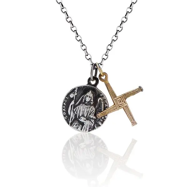 CARTOGRAPHY St. Brigid And St. Raphael Sterling Silver Necklace - Gold/grey/silver