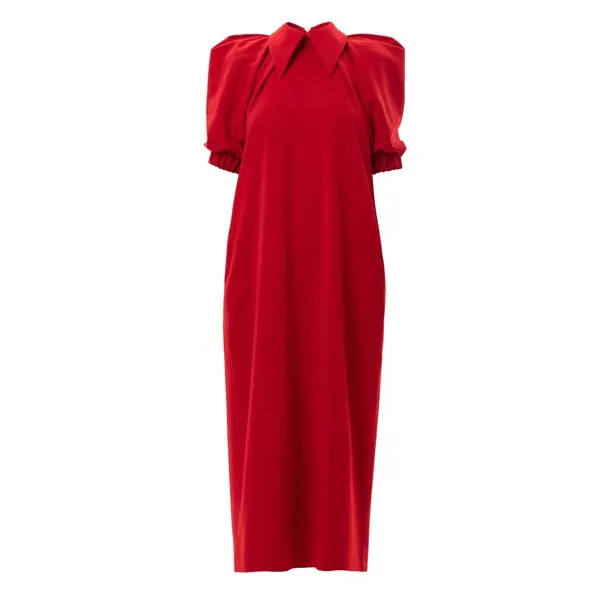 JULIA ALLERT Collared Puff Sleeve Midi Dress