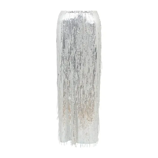 SOUR FIGS Fringed Sequin Maxi Skirt