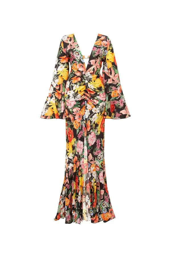LUNA B Long Eden Floral Dress - Black