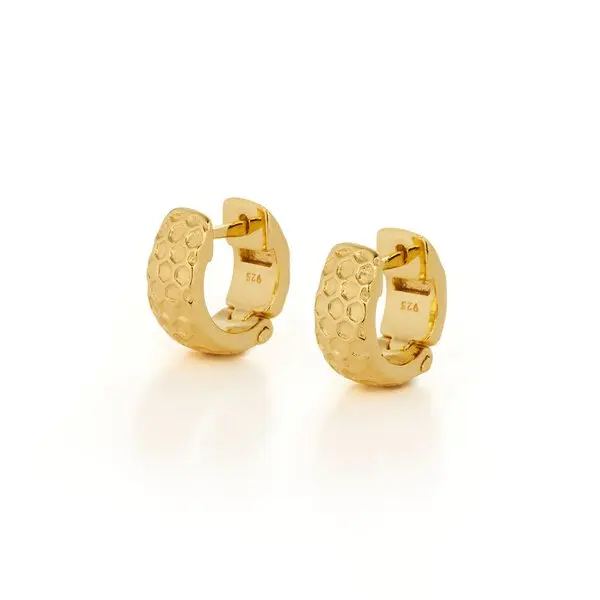 NELLOU JEWELLERY Honeycomb Huggie Earrings - Gold