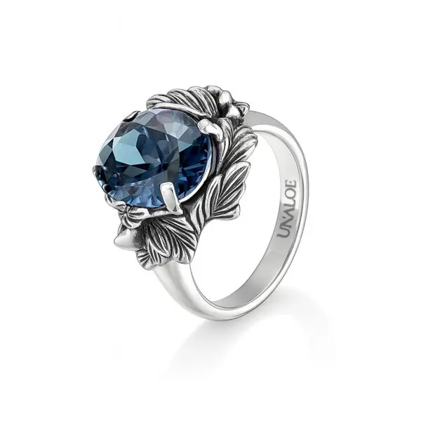 UNALOE Coleus Ovalis Ring With Zirconia - Silver/blue