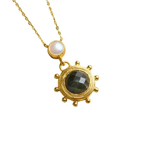 ROZ Misha Pearl And Labradorite Necklace - Gold/green