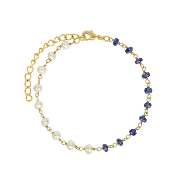KARMA AND LUCK Inspired Abundance Sapphire And Pearl Gold Bracelet - White/blue/gold