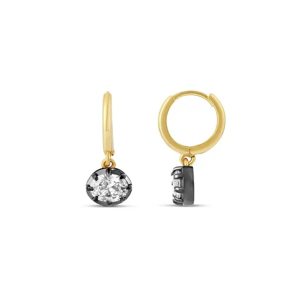SHYMI Gold And Black Rhodium Prong-set Oval Stone Drop Earrings - Gold/black
