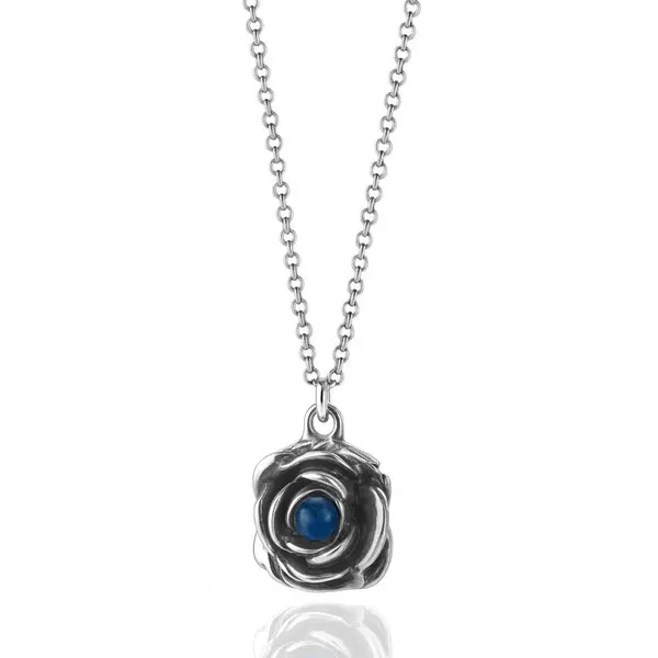 UNALOE Sterling Silver Rose Pendant Necklace With Sapphire - Silver/blue