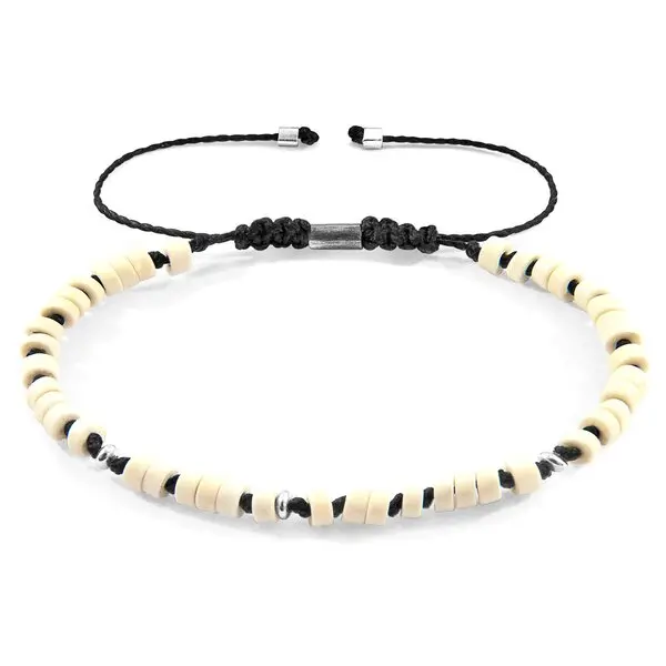 ANCHOR & CREW Percy Silver & Stone Macrame Bracelet - White