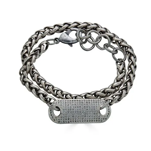 LONI PAUL JEWELRY Matte Double Wrap Bracelet With Pave Connector - Silver