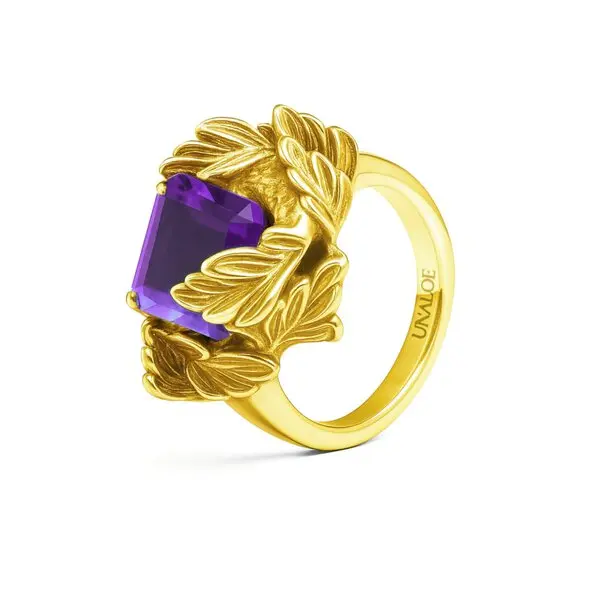UNALOE Coleus Quadratus Ring In Gold Plated Sterling Silver With Violet Zirconia - Gold/purple