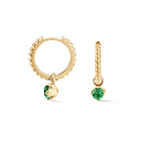 DOWER & HALL Dotty Orissa Hoop Earrings With Green Garnet Charm - Gold