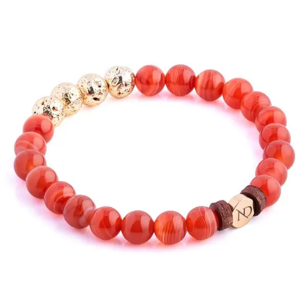 N'DAMUS LONDON Leather, Gold Plated And Carnelian Gemstone Beaded Bracelet - Red
