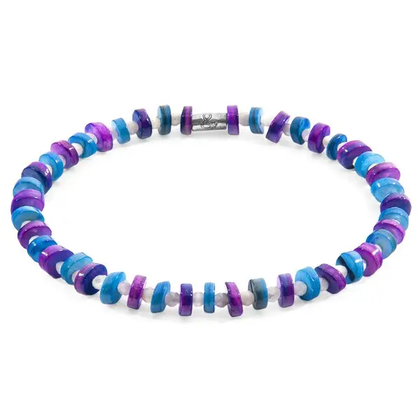 ANCHOR & CREW Alice Silver & Freshwater Shell Skinny Bracelet - Blue