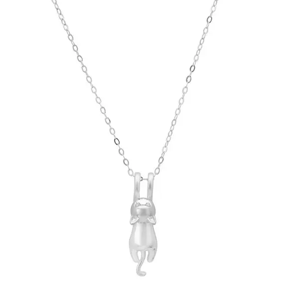 KYLIE HARPER Dangling Kitty Cat Pendant Necklace - Silver