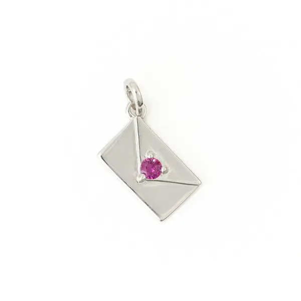 BELINDA JEWELZ Sterling Silver Envelope Charm With Ruby - Silver/pink