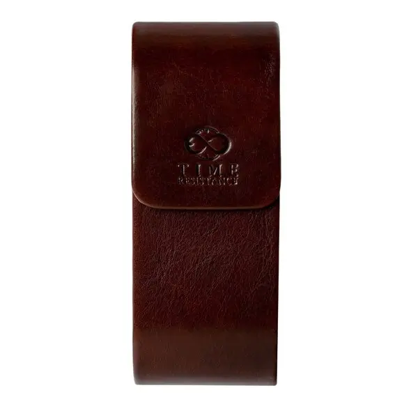 TIME RESISTANCE Hard Shell Leather Eyeglasses Cover - Brown