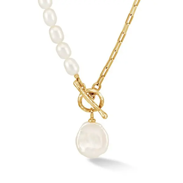 DOWER & HALL Keshi Charm Drop Pearl Luna Necklace - Gold