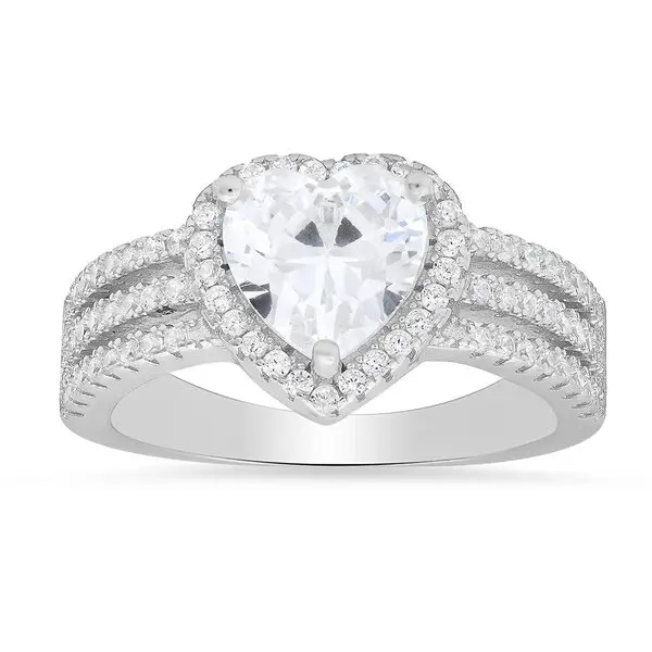 KYLIE HARPER Sterling Heart Cut Cz Halo Ring - Silver