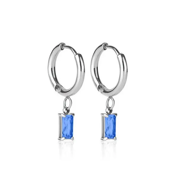 EVER JEWELLERY Sapphire Drop Huggie Earrings - Blue/silver
