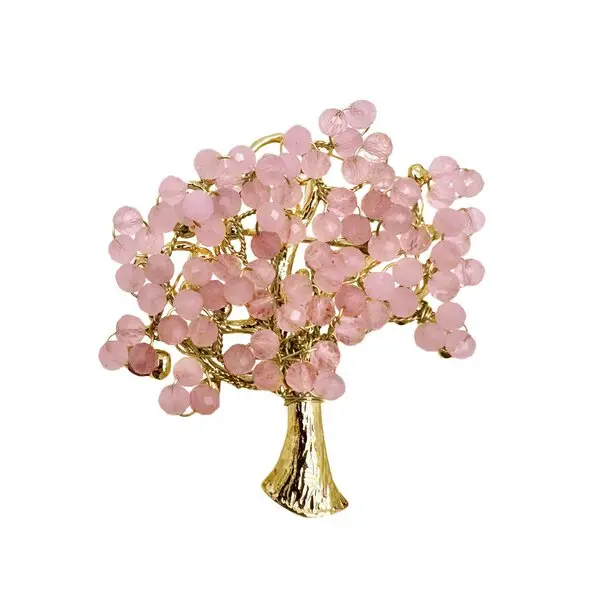 FARRA Rose Quartz Tree Brooch - Pink