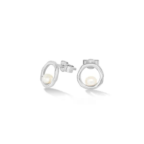 DOWER & HALL Open Circle Pearl Stud Earrings - Silver