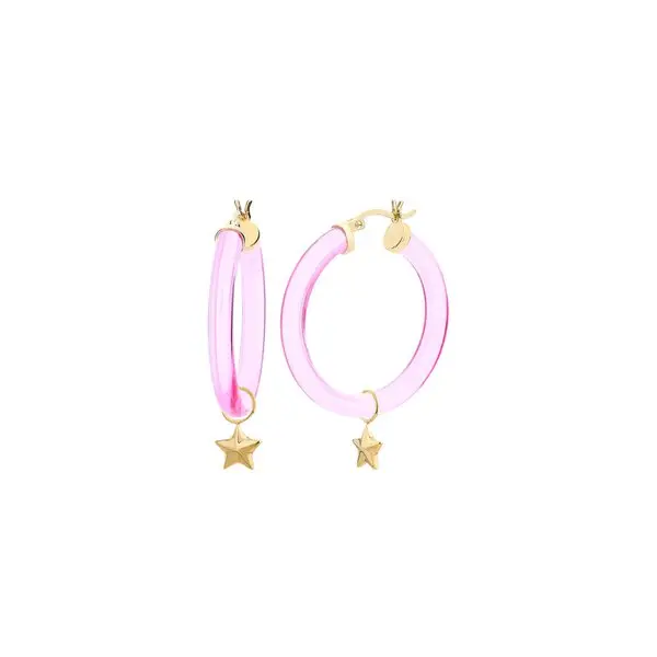 GOLD & HONEY Mini Star Charm Hoop Earrings - Pink/gold