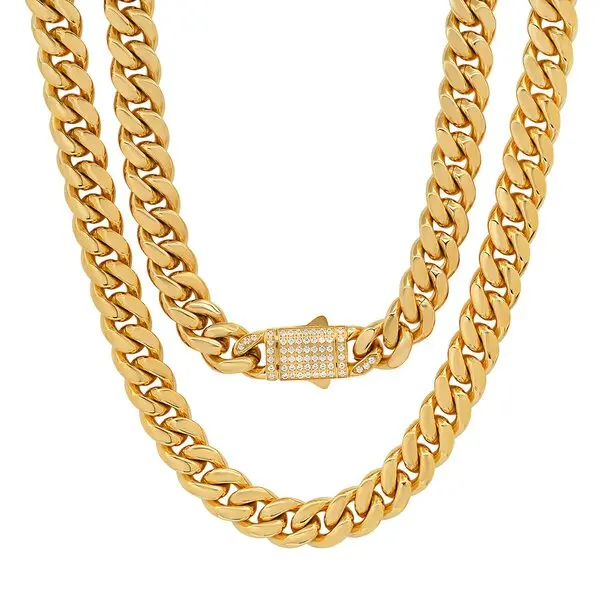 STEELTIME Stainless Steel Miami Cuban Link Chain Necklace - Gold