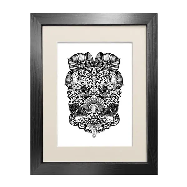 EMILY CARTER Jewel & Jaguar' Fine Art Print A5 - Black