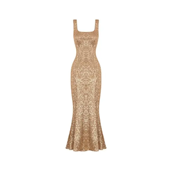 ELSAVA Sequin Tie-back Midi Dress