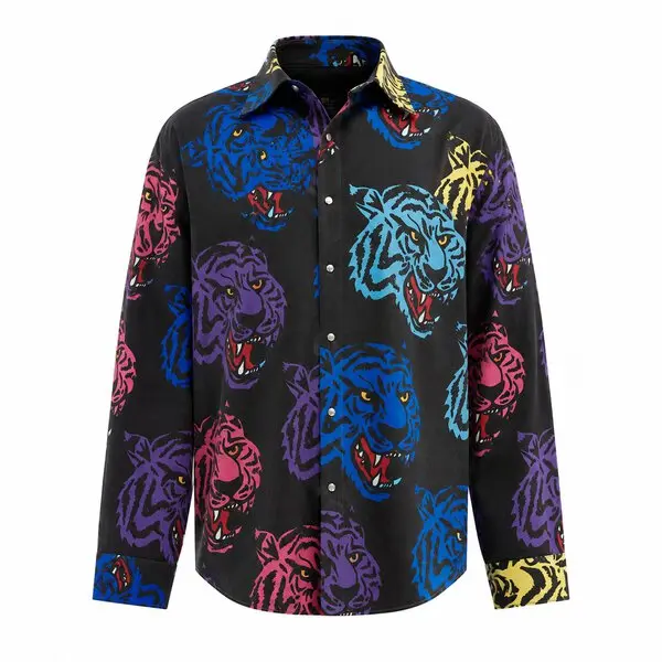 MYSIMPLICATED Long Sleeve Shirt In Dark Grey With Tigers Design Recycled Fabric - Blue/grey