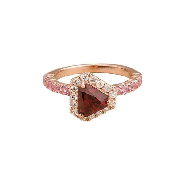 JUVETTI  Diana Rose Gold Vermeil Ring With Ruby, Diamond, And Pink Sapphire - Orange/rose Gold/red