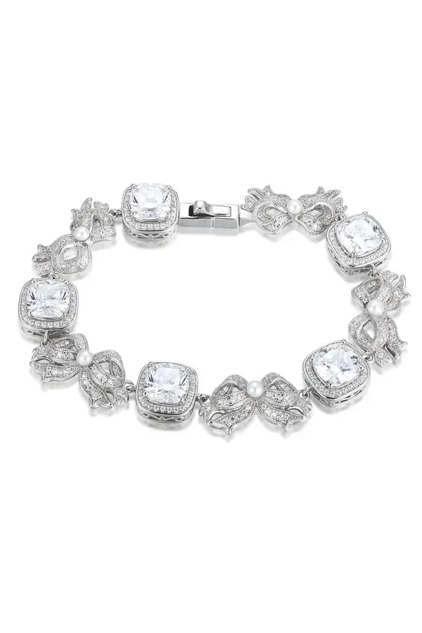 SANTINNI Marie Antoinette Crystal And Bow Bracelet - Pink/silver